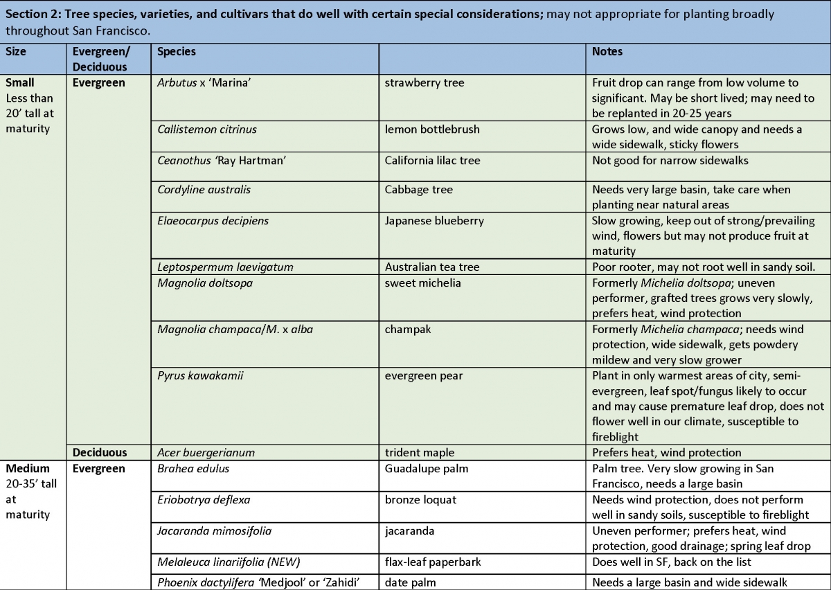 Recommended Street Tree and Plant Lists | Public Works